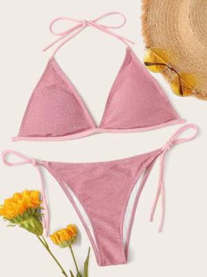China Tiered Layer Tie a Knot Front Top With Low waist Bikini swimsuit high cut for sale