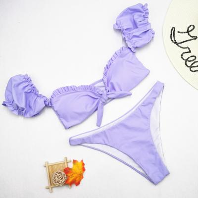 China Tiered Layer Tie a Knot Front Top With Low waist Bikini swimsuit high cut for sale