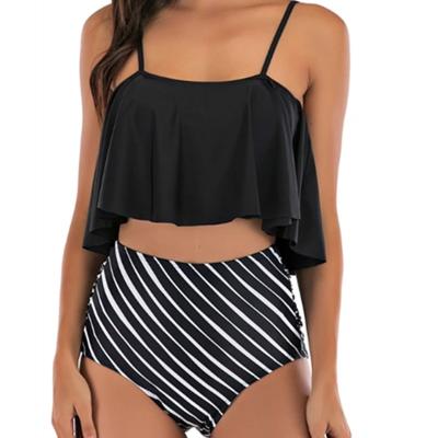 China Tiered Layer Tie a Knot Front Top With Low waist Bikini swimsuit high cut for sale