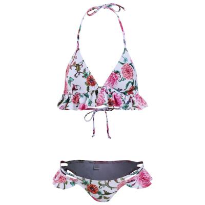 China Tiered Layer Tie a Knot Front Top With Low waist Bikini swimsuit high cut for sale
