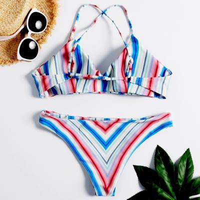 China Tiered Layer Tie a Knot Front Top With Low waist Bikini swimsuit high cut for sale