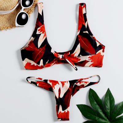 China Tiered Layer Tie a Knot Front Top With Low waist Bikini swimsuit high cut for sale