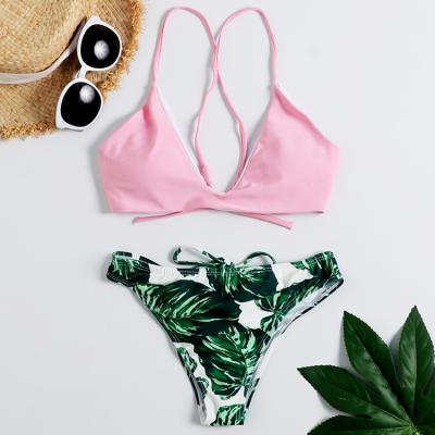 China Tiered Layer Tie a Knot Front Top With Low waist Bikini swimsuit high cut for sale