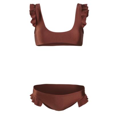 China Tiered Layer Tie a Knot Front Top With Low waist Bikini swimsuit high cut for sale