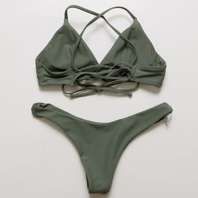 China Tiered Layer Tie a Knot Front Top With Low waist Bikini swimsuit high cut for sale