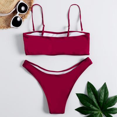 China Tiered Layer Tie a Knot Front Top With Low waist Bikini swimsuit high cut for sale