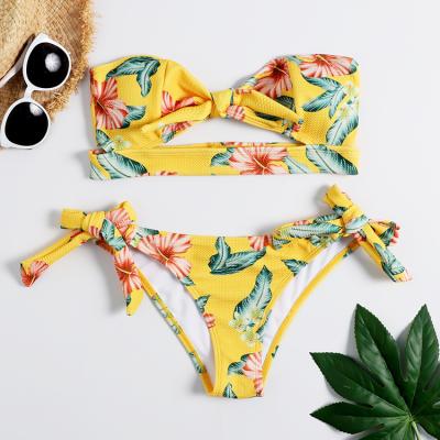 China Tiered Layer Tie a Knot Front Top With Low waist Bikini swimsuit high cut for sale