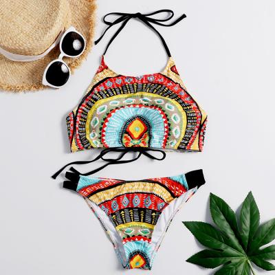 China Tiered Layer Tie a Knot Front Top With Low waist Bikini swimsuit high cut for sale