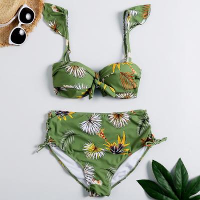 China Tiered Layer Tie a Knot Front Top With Low waist Bikini swimsuit high cut for sale