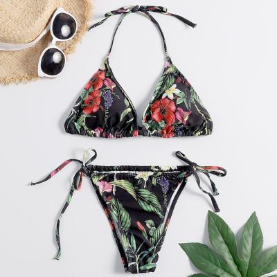 China Tiered Layer Tie a Knot Front Top With Low waist Bikini swimsuit high cut for sale
