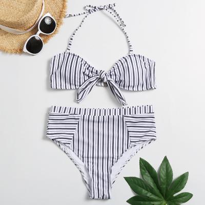 China Tiered Layer Tie a Knot Front Top With Low waist Bikini swimsuit high cut for sale