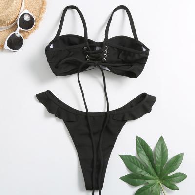 China Tiered Layer Tie a Knot Front Top With Low waist Bikini swimsuit high cut for sale