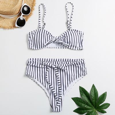 China Tiered Layer Tie a Knot Front Top With Low waist Bikini swimsuit high cut for sale