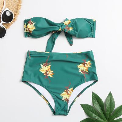 China Tiered Layer Tie a Knot Front Top With Low waist Bikini swimsuit high cut for sale