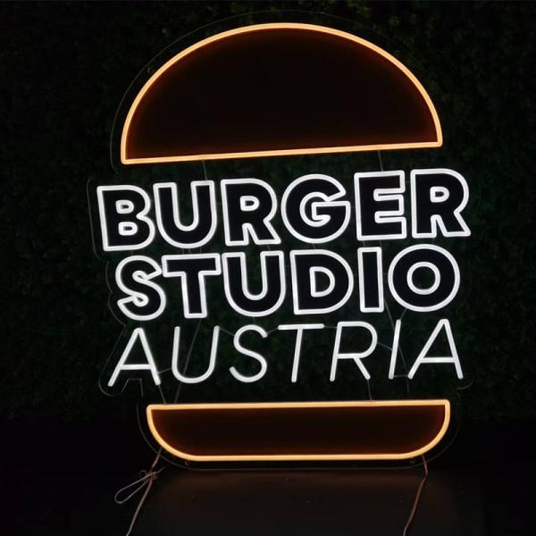 Quality Decorative Hanging Burger Neon Sign Light For Classic Retro Fast Food Diner Atmosphere for sale