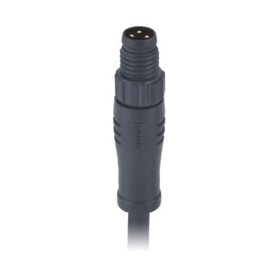中国 プラスチック ネジ 3 ピン M8 円形コネクタ 成形 0.5m PVC 3x24awg シールドなし ブラック ケーブル 販売のため