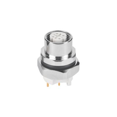 Cina Presa per montaggio a pannello M12 femmina a 4 pin Profinet D Code con contatti PCB Fissaggio sul lato posteriore con schermatura a terra in vendita