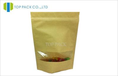 China Food Grade Ziplock Kraft Paper Stand Up Pouch With Clear Window for sale