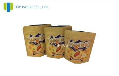 China Dried Almond Kraft Paper Snack Packaging Bags Zip Lock Multi Layers for sale
