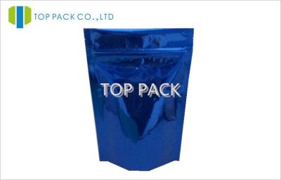 China Full Shining Blue Stand Up Zipper Pouch Bags Plastic Gas Barrier , PET / VMPET / PE for sale