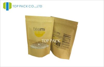 China Kraft Paper Stand Up Zipper Pouch Bags With Window Both sides Printing for sale