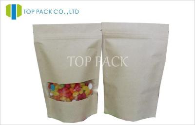 China Resealable Plain Stand Up Pouches , Brown Kraft Paper Coffee Bags 100gram for sale