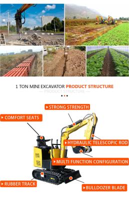 Cina Piccola Digger Maximum Excavation Height 2620mm pista agricola Mini Excavator del terreno coltivabile 1t in vendita