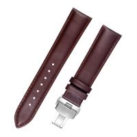 China Solid Color Genuine Leather Watch Strap With Butterfly Clasp for sale