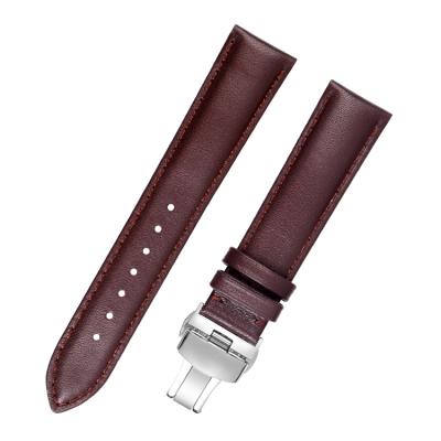 China Solid Color Genuine Leather Watch Strap With Butterfly Clasp for sale
