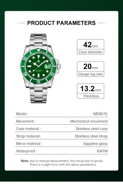 Quality Waterproof Men's Mechanical Watch – with Luminous Hands for sale
