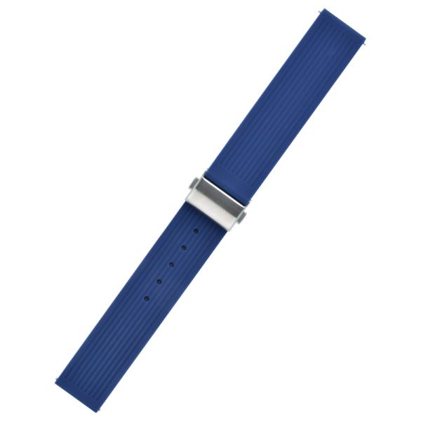 Quality Premium Blue Grooved Silicone Watch Strap with Safety Clasp for sale