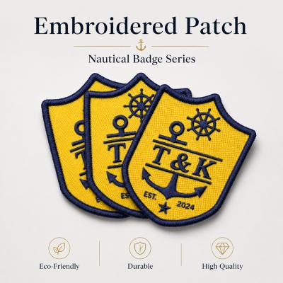 China Custom Shield Embroidered Patch with Anchor Logo for Apparel Branding for sale
