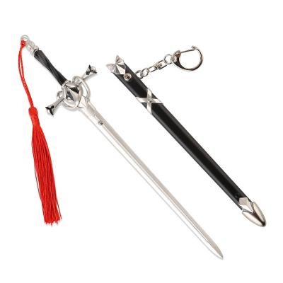 中国 合金の自動伸縮性がある移動小型剣のキーホルダーの黒の運命のジャンヌダルクの剣を亜鉛でメッキしなさい 販売のため