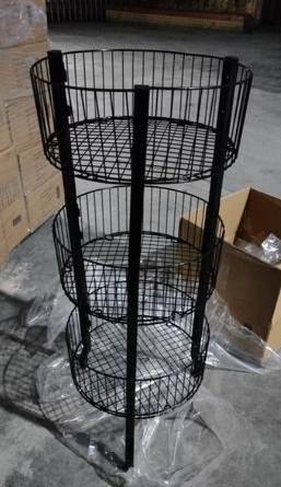 Quality 18.25"Dia X 45"H Three Tier Round Display Racks Retail Wire Display Racks Black for sale