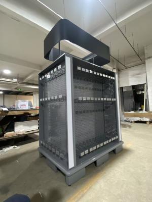 中国 AT-238 4 - グラフィックヘッダー付き,横の穴を開けた金属ディスプレイラック - 小売店用のカスタム金属ディスプレイラック 販売のため