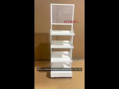 adjustable 3 shelf double sided display stand with wheels & side top signage area