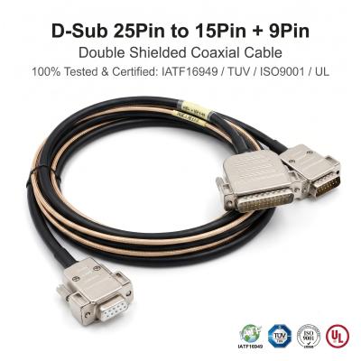 China D-Sub 25PIN to D-Sub 15PIN + D-Sub 9PIN Double Shielded / Coaxial Cable for sale