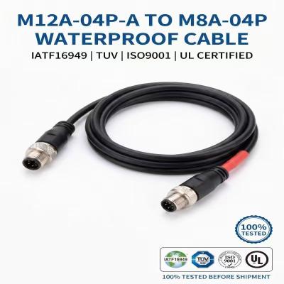 China M12A-04P-A to M8A-04P Waterproof Connection Cable for sale