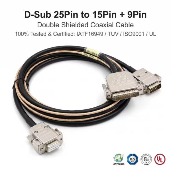 Quality D-Sub 25PIN to D-Sub 15PIN + D-Sub 9PIN Double Shielded / Coaxial Cable for sale