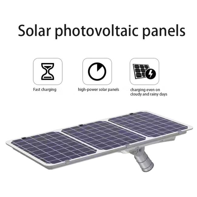 Solar street light illuminating a sidewalk at night