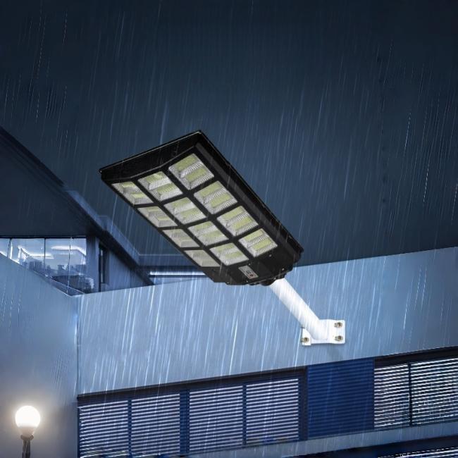 Close-up of solar street light installation components
