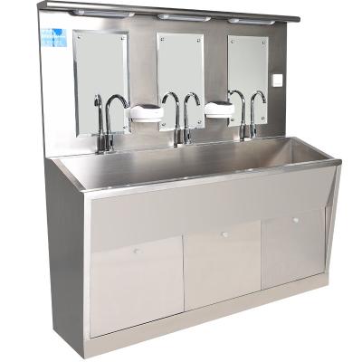 China YANING Stainless Steel Hand Wash Sink with Hands Free and Knee Touch for Hospital Operating Theatre Scrub Station for sale