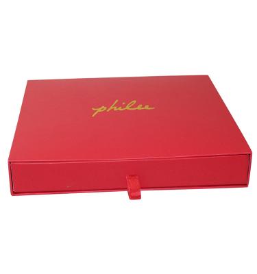 China Hot Stamping Gold Foil Paper Sliding Box Red Custom Cardboard Packaging Box for sale