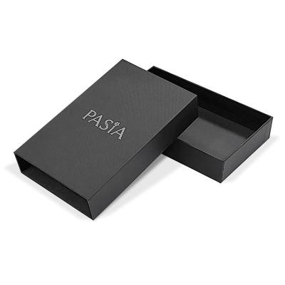 China Elegant Linen Pattern Pull Out Sliding Logo Silver Foil Stamped Boxes for Packaging for sale