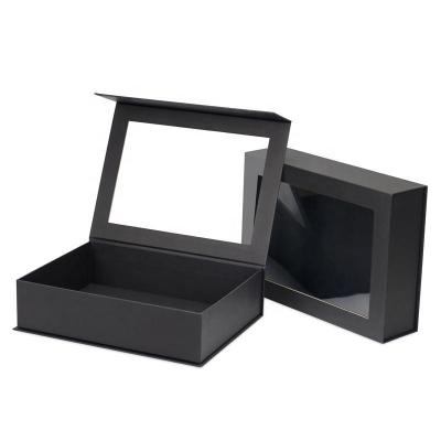 China Custom Flip Top PVC Window Paper Packaging Large Magnetic Closure Gift Box with Clear Lid Window for sale