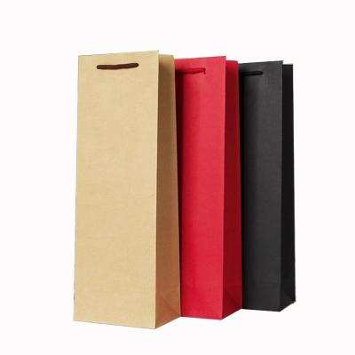 China Matte Black Kraft Paper Red Wine Gift Bags With Flexi Loop Handle for sale