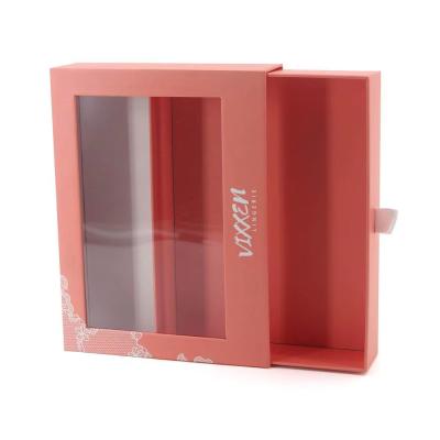 China Custom Paper Drawer Cardboard Gift Wrap Sliding Pull Out Packaging Box With Clear PVC Die Cut Window for sale