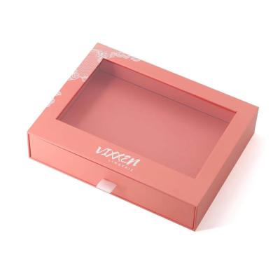 China Custom Paper Drawer Cardboard Gift Wrap Sliding Pull Out Packaging Box With Clear PVC Die Cut Window for sale