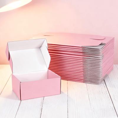 China Small Custom Printed Pink Recyclable Corrugated Cardboard Cosmetic Packaging Mailer Boxes With Matt Lamination for sale