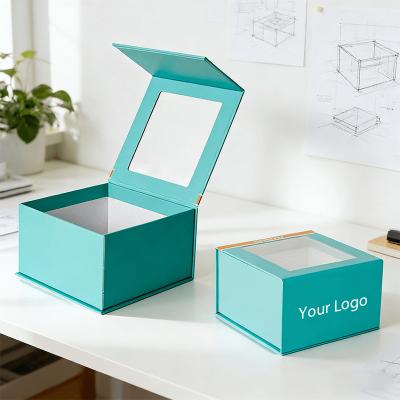 China Custom High-end Handmade Magnetic Closure Gift Boxes with Window Packaging Paper Boxes for Hats and Clothing for sale